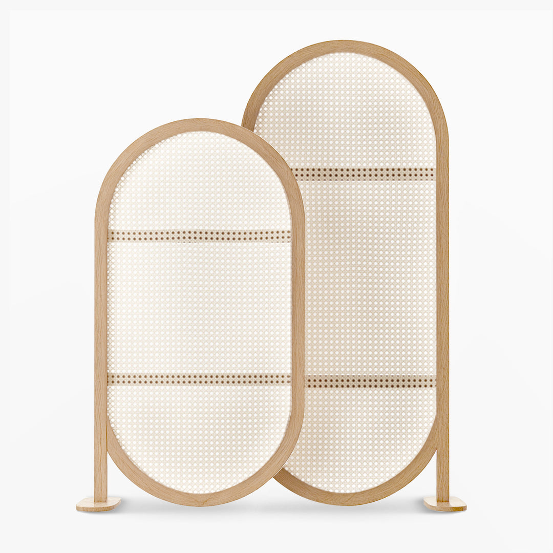 Oval Wood Cane Panel Floor Standing Privacy Screen | Room Divider Pane ...