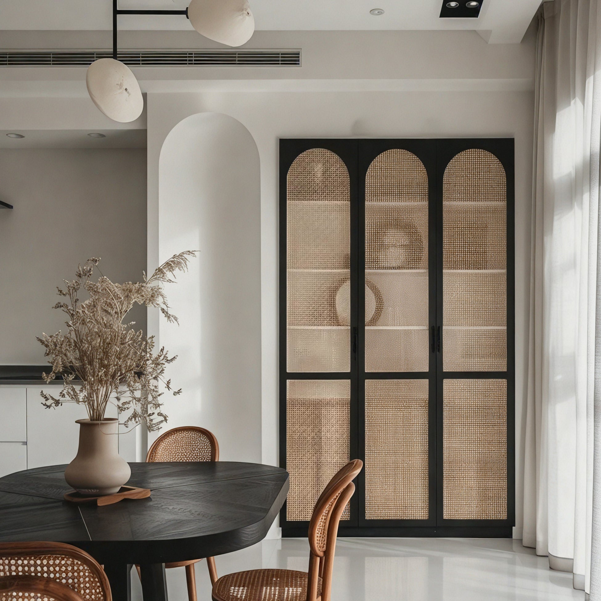 Custom Arch Design Solid Wood Rattan Cane Webbing Interior Door | Clos ...