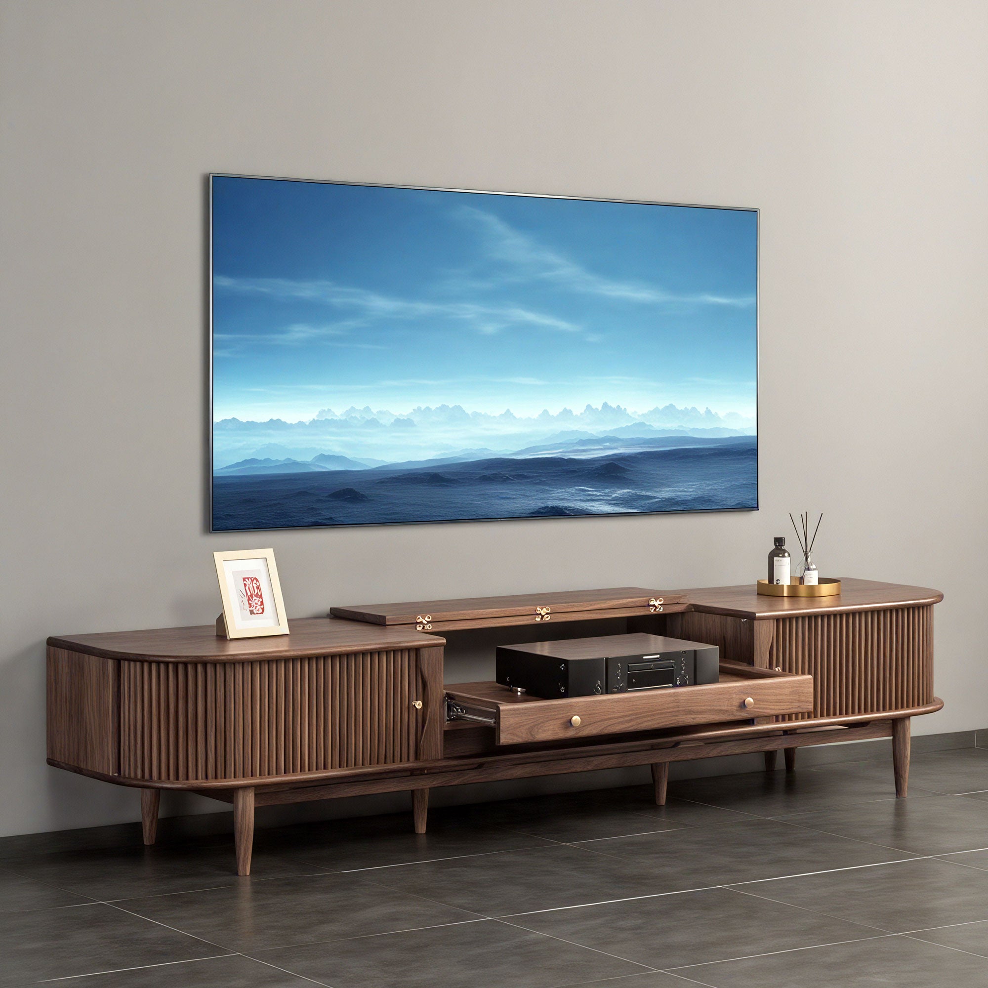 Mid Century Walnut Media Stand For Short Throw Projector