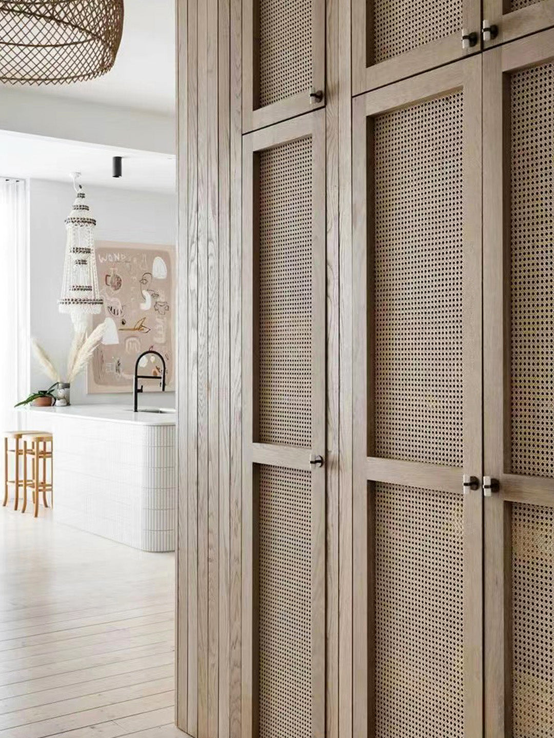 Custom Design Solid Wood Rattan Cane Webbing Interior Door | Closet Do ...