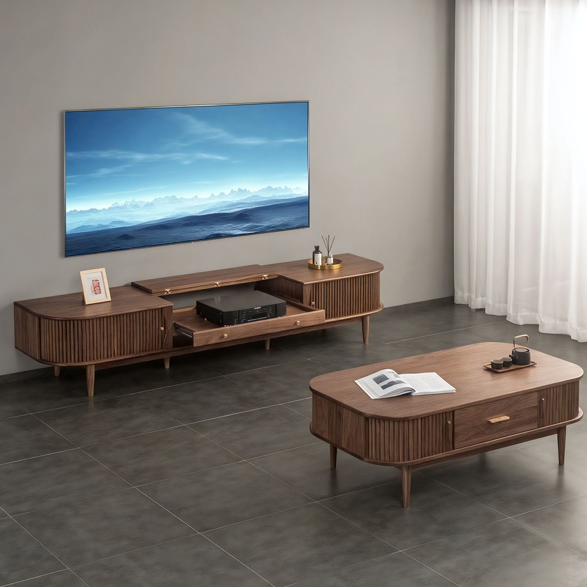 Mid Century Walnut Media Stand For Short Throw Projector