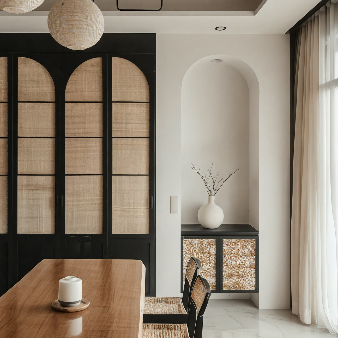 Custom Arch Design Solid Wood Rattan Cane Webbing Interior Door | Clos ...
