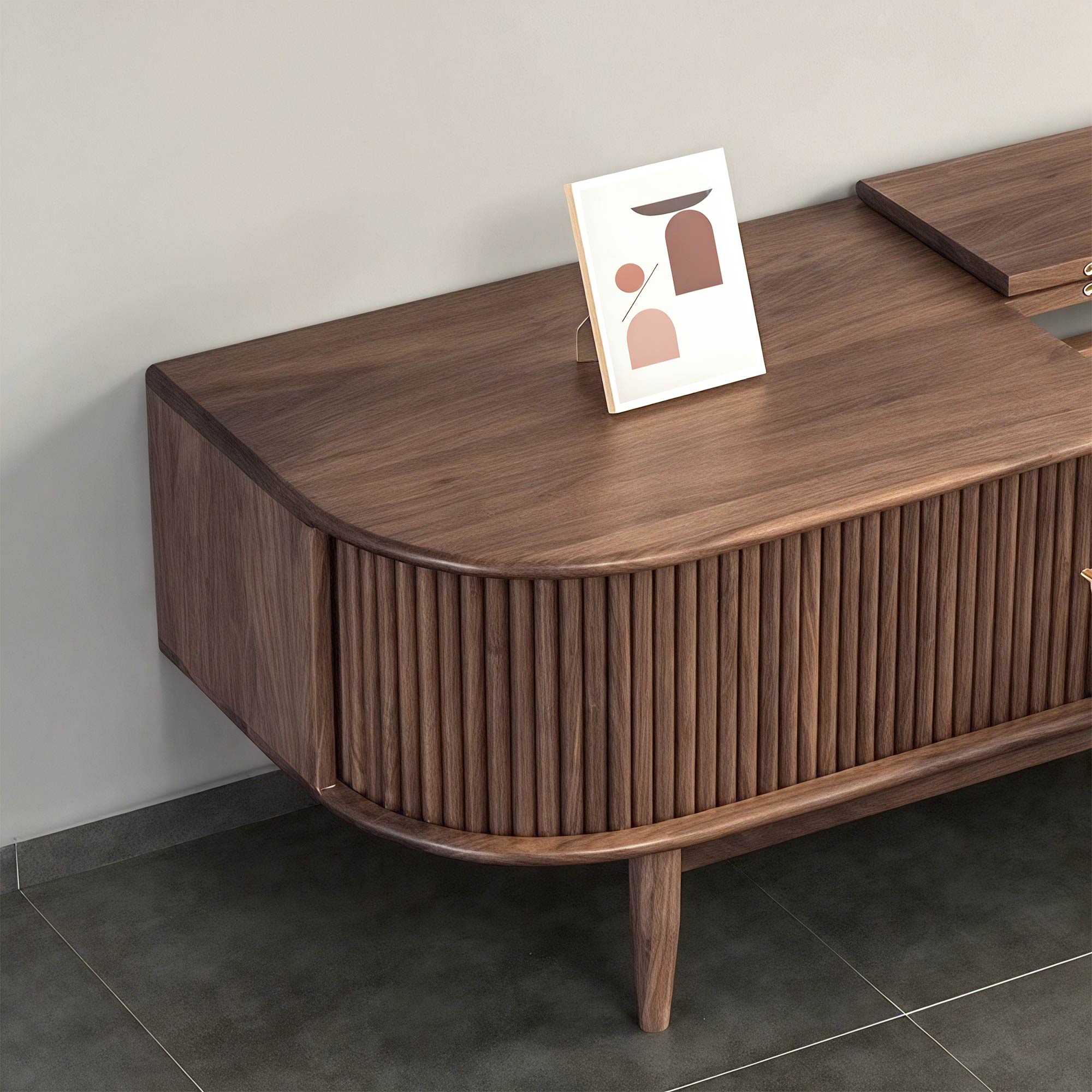 Mid Century Walnut Media Stand For Short Throw Projector