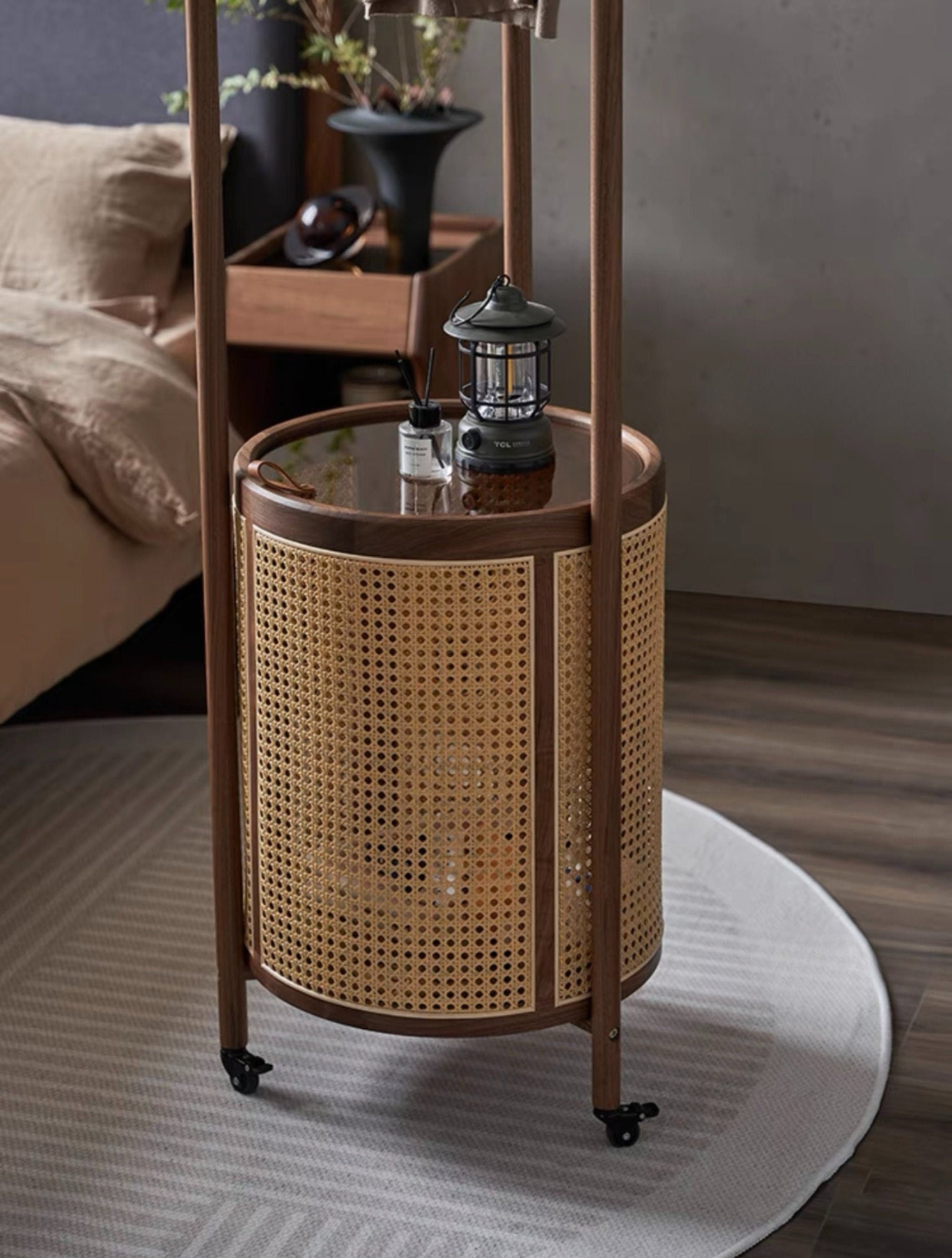 Stylish Solid Walnut Coat Rack and Laundry Hamper